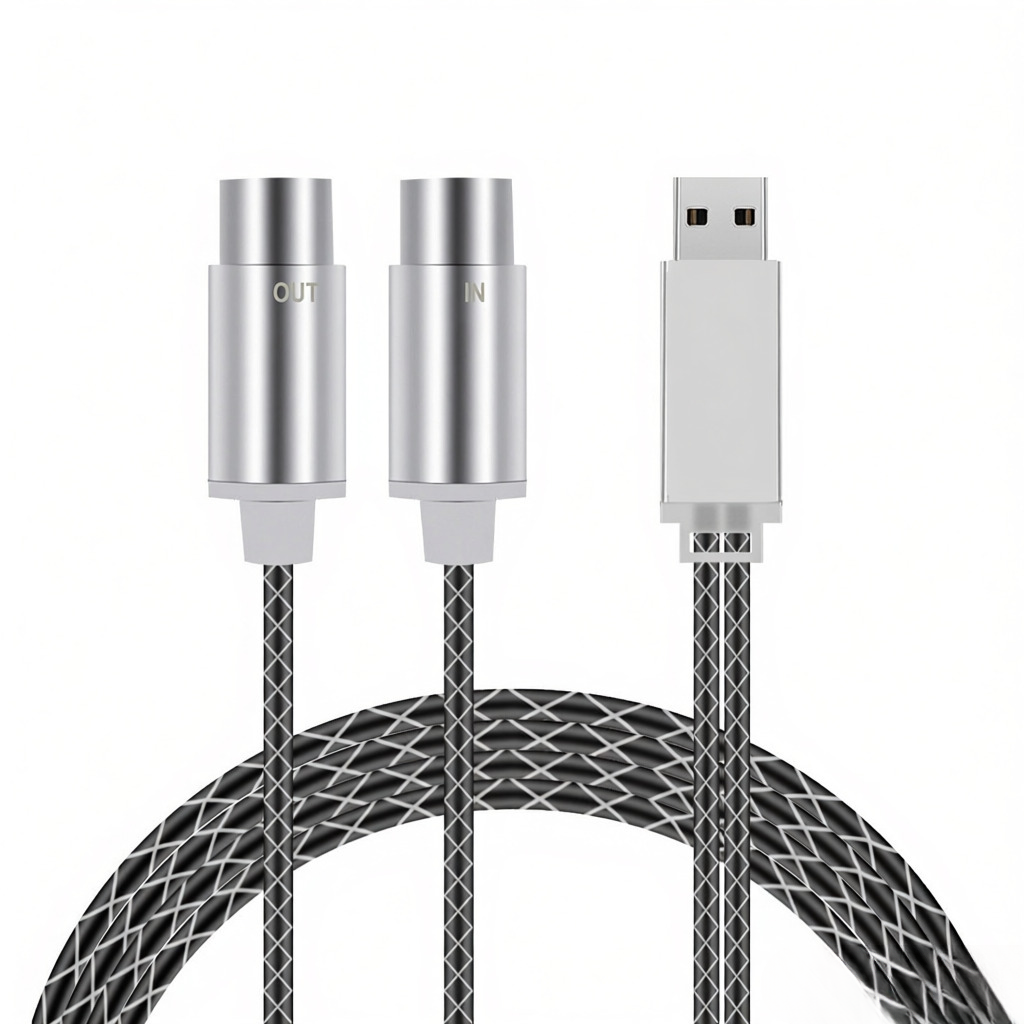 Кабель MIDI to USB длина 5.9ft (1.8m) черный с интерфейсами USB MIDI input MIDI output 5 пин для ПК музыкальных электронных клавиатур professional editing recording works portable audio 1 шт