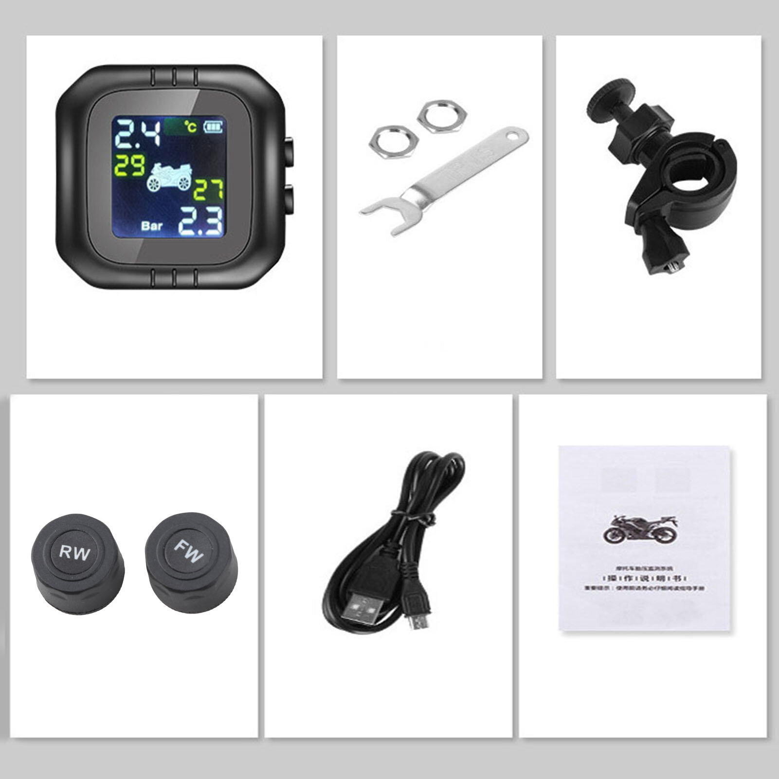 Беспроводная Система Контроля Давления В Шинах Мотоцикла TPMS с 2 Внешними Датчиками Moto Tools