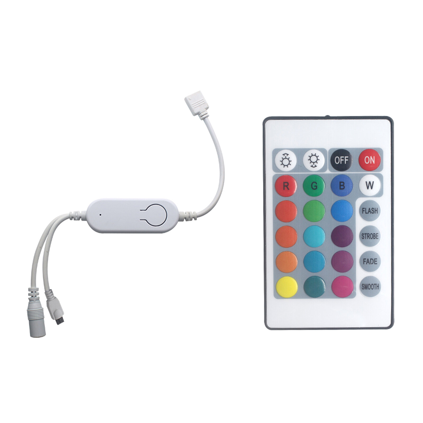 Контроллер для светодиодной ленты DC5V~12V IR+WiFi RGB, беспроводной умный контроллер, управление голосом, совместимый с Google Home и приложениями Tuya/SmartLife, белый цвет, 24-клавишный IR-контроллер, входное напряжение DC5V~12V, выходная мощность