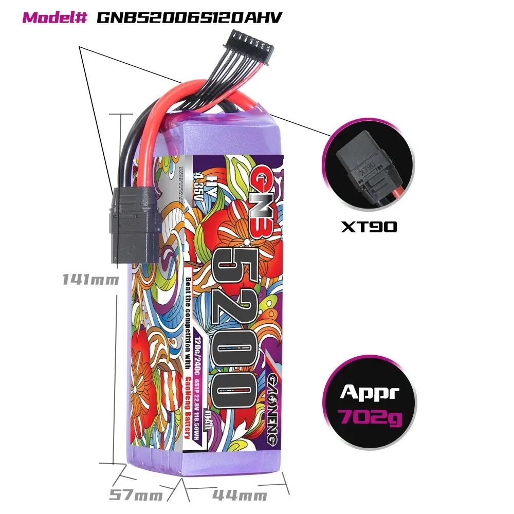 GNB 6S 22.8V 3000mAh 5200mAh 120C/240C Аккумулятор для игрушечных машинок With XT60 XT90 Plug