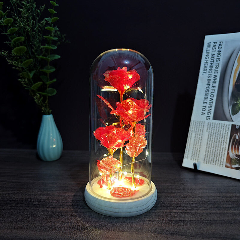 Ночник с золотой фольгой в виде вечной розы, креативный букет цветов для Дня святого Валентина, настольный атмосферный светильник