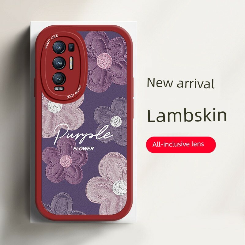 Силиконовый чехол для OPPO Reno5 Pro+ с пурпурным вышитым цветочным узором и защитным стеклом, винно-красный цвет