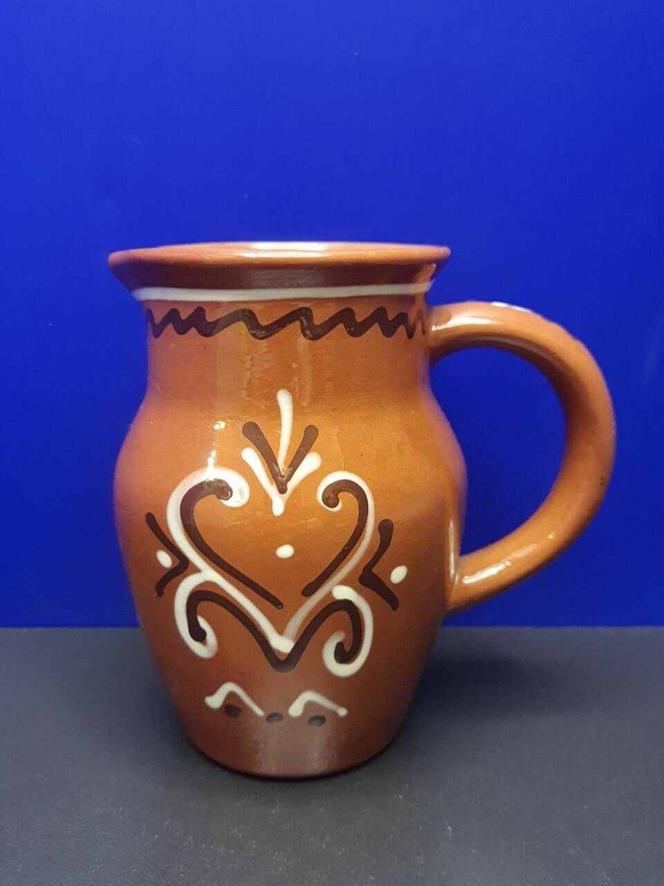 Винтажный глиняный кувшин, 500 мл, ручная роспись, СССР, 70е