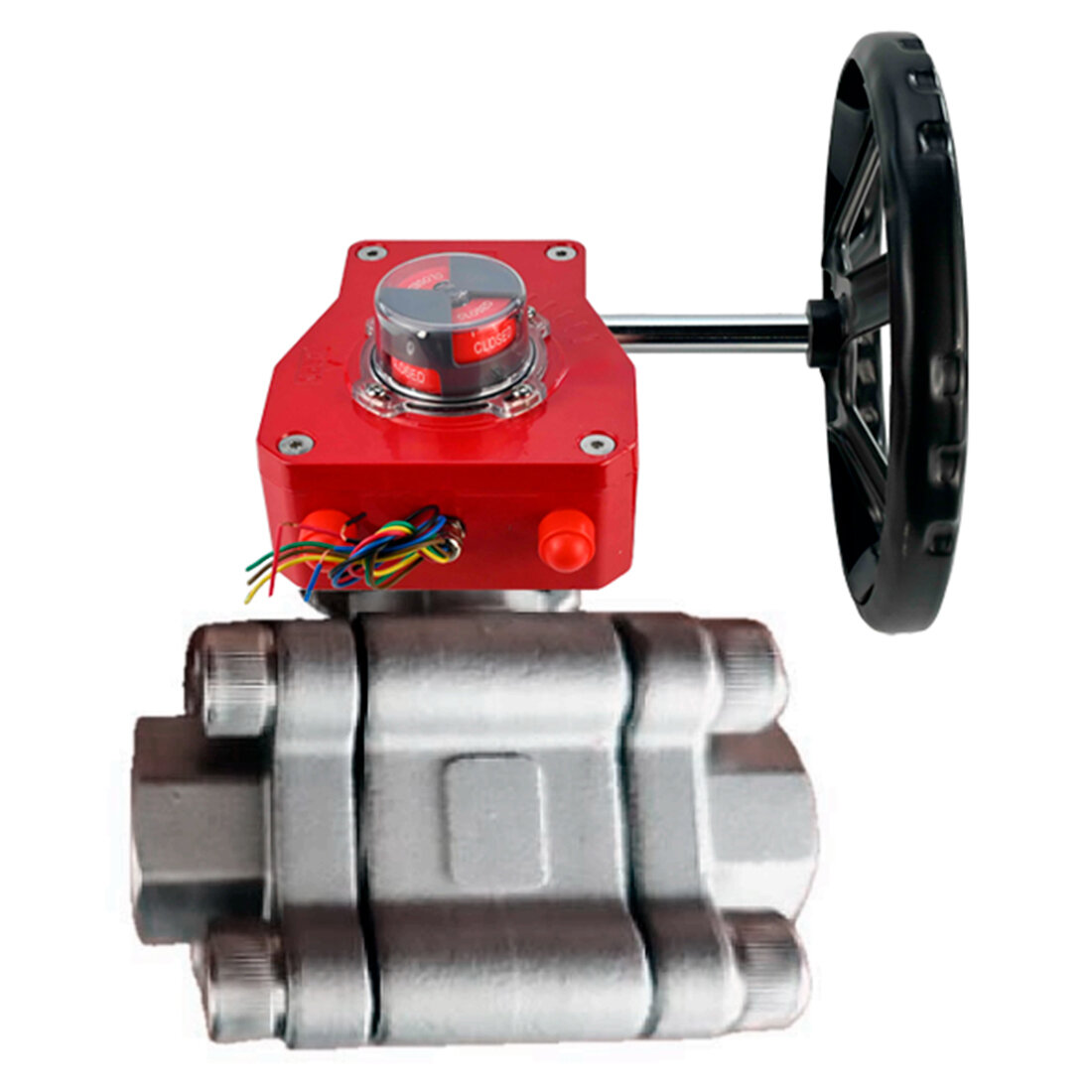 Кран шаровой DN.ru 316-316-PTFE-FP-SW-ISO-H Ду80 Ру63 полнопроходной, корпус - нержавеющая сталь SS316, под приварку, с редуктором HGBF-2 с индикатором положения и датчиком обратной связи (опрессовано)