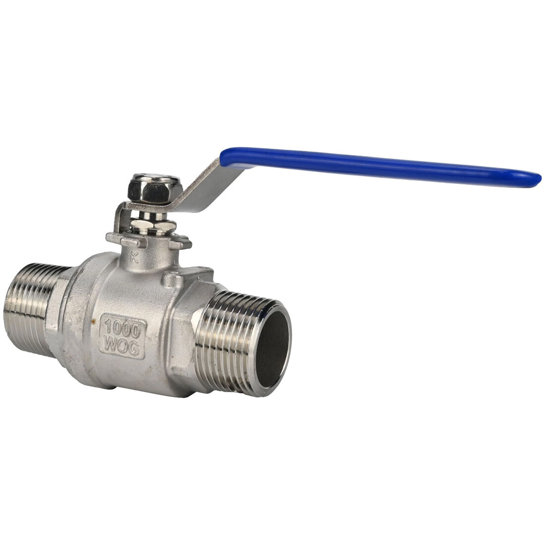 Кран шаровой DN.ru 304-304-PTFE-FP-T-H НР/НР Ду50 Ру40 нержавеющая сталь AISI 304, полнопроходной, наружная резьба/наружная резьба, уплотнение - PTFE, ручка-рычаг (опрессовано)