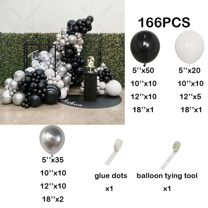 Черно-белый латексный шар, арка, металлический хром, Фотофон для свадебной вечеринки, дня рождения