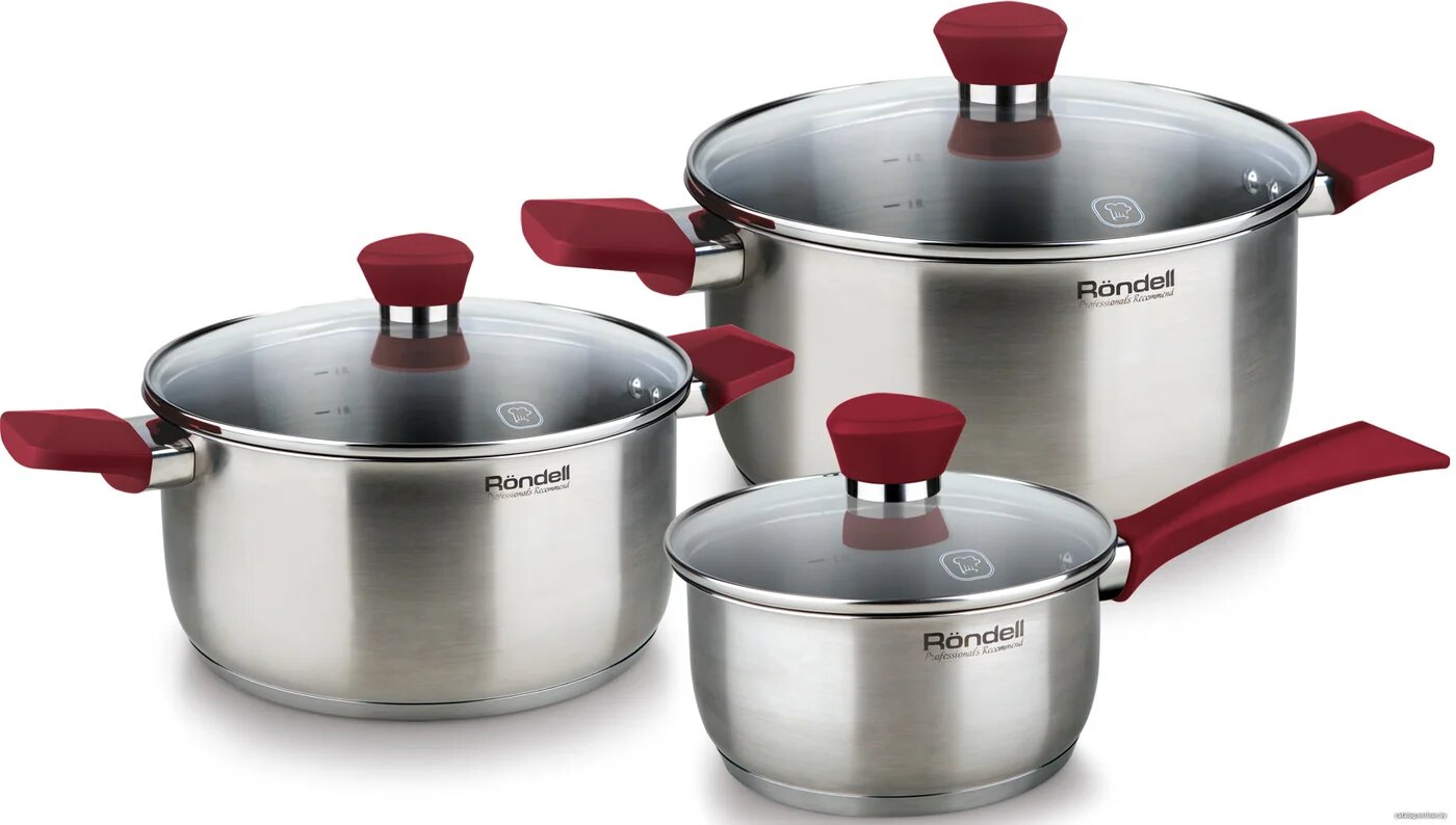 Набор кастрюль Rondell RDS-817, нержавеющая сталь, покрытие отсутствует, крышка стеклянная