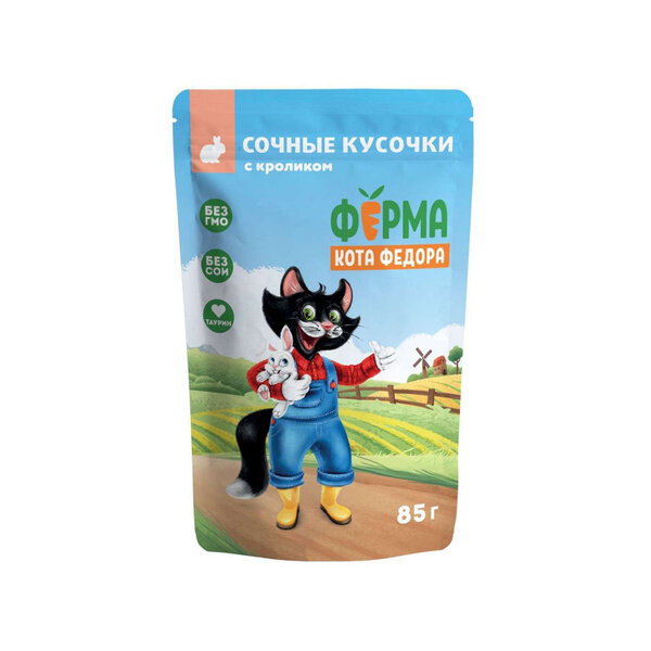 Корм влажный "Ферма Кота Фёдора", для кошек, с кроликом, в соусе 85 г