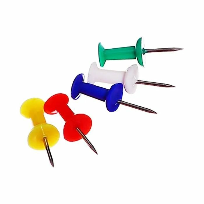 Кнопки канцелярские Calligrata, пластик/металл, разноцветные гвозди, 300шт