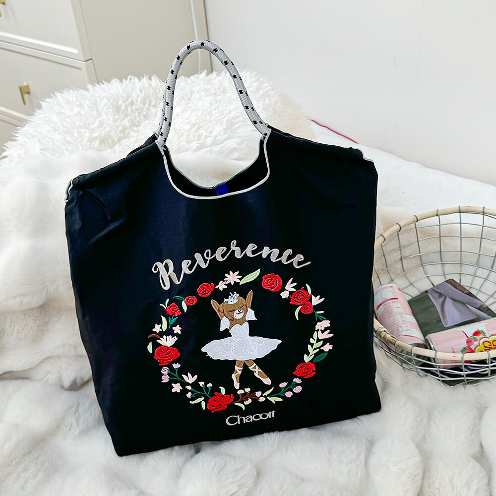 Японский стиль, ручная работа, сумка с шариковой цепочкой, экологичная сумка для покупок, нейлоновая ткань, вышитый цветок, ручная сумка из холста, нейлоновая сумка для покупок