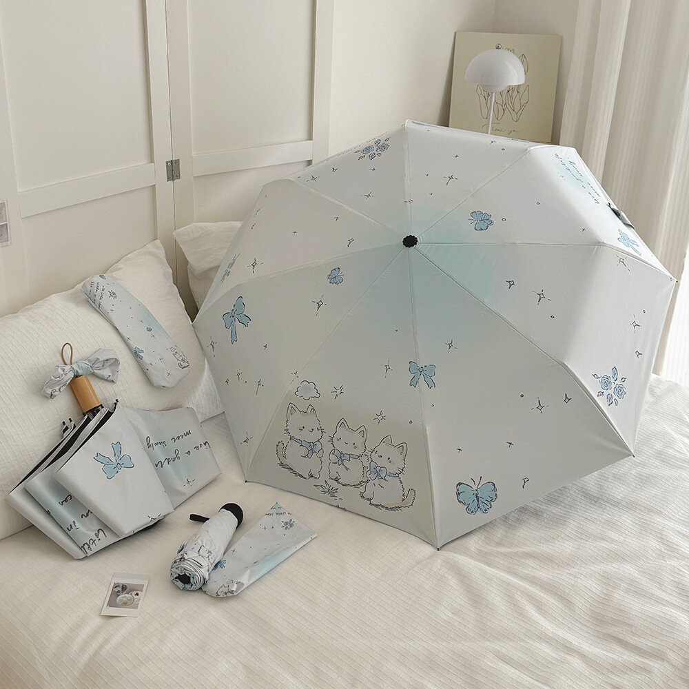 Японский и корейский автоматический зонт для женщин, свежий цветочный дизайн, зонт для защиты от солнца, двойное использование для солнца и дождя, черное покрытие, 50% off зонтов