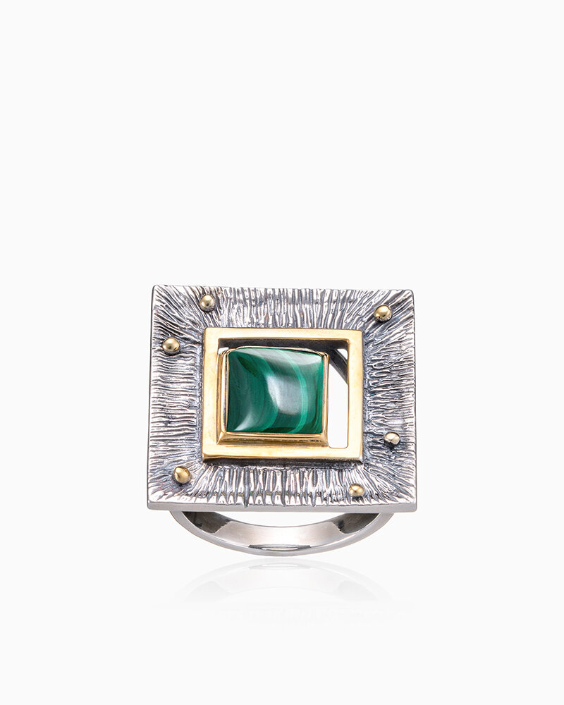 Кольцо, серебро, 925 проба, малахит