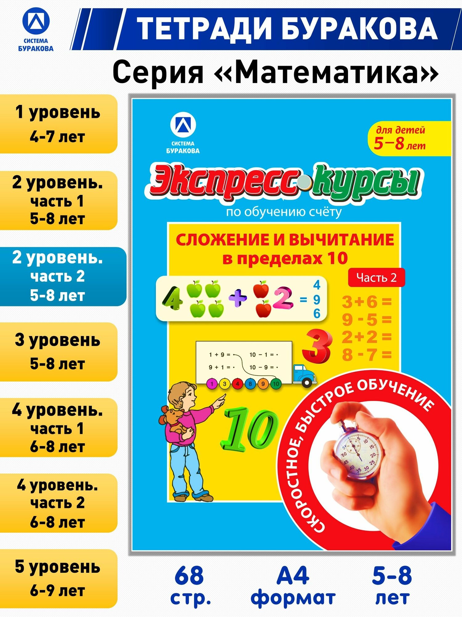 Сложение и вычитание в пределах 10/ учимся считать/Бураков экспресс-курсы/развивающие тетради/для детей/часть 2