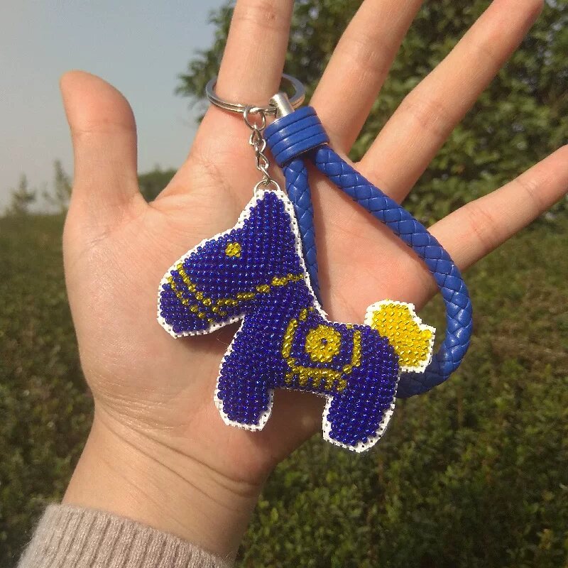 Голубая зодиакальная лошадь ручная вышивка крестиком брелок с шнурком для ключей