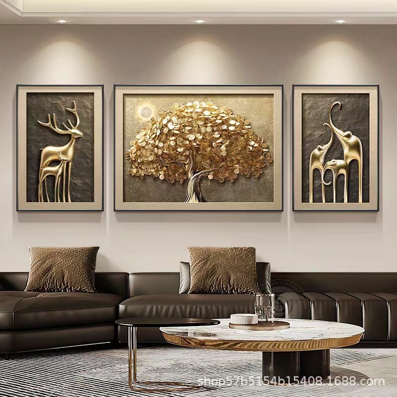 Современная минималистичная декоративная картина для гостиной, высококачественная картина для фона дивана, легкая роскошная настенная живопись, элегантный триптих, хрустальная фарфоровая живопись