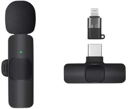 Микрофон для мобильного устройства Микрофон петличный беспроводной с шумоподавлением для телефона iphone, Android - Type-C и lightning, петличка с клипсой, черный матовый