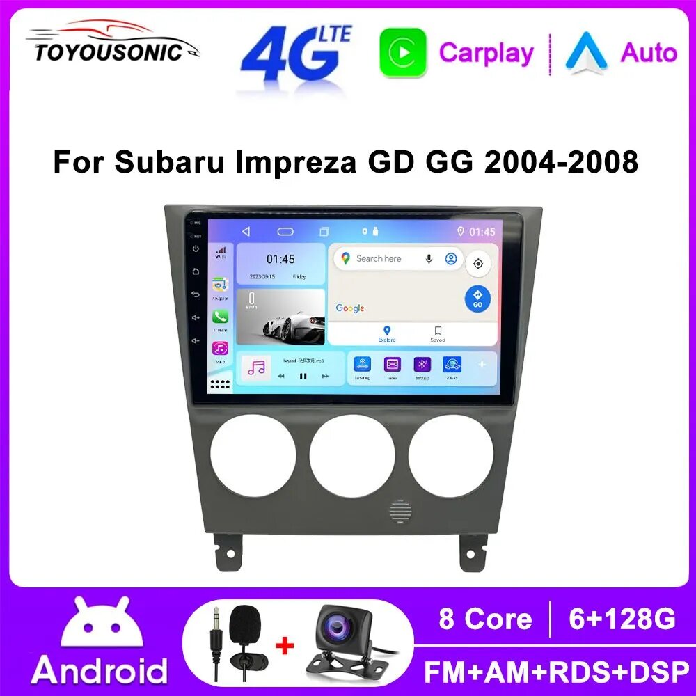 TOYOUSONIC Автомагнитола, диагональ: 9", 2 DIN, 6ГБ/128ГБ