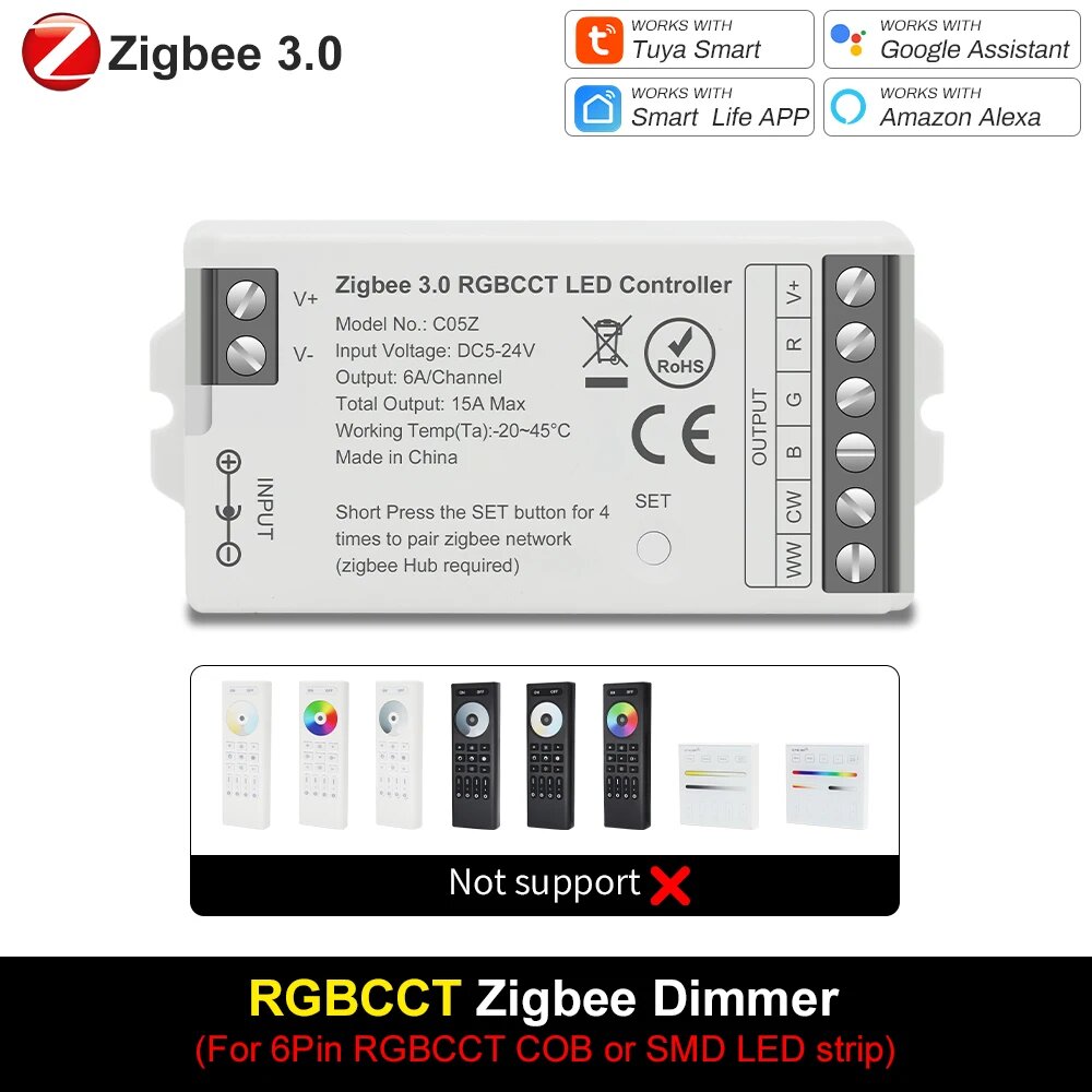 Cooleeon умный светодиодный диммер Tuya Wi-Fi Zigbee Белый, Zigbee RGBCCT Dimmer