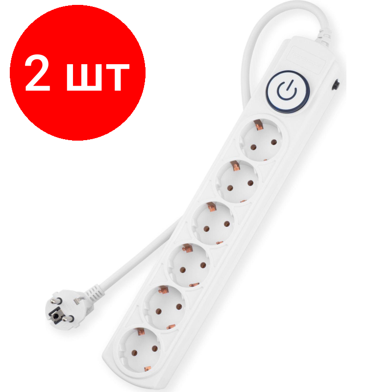 Комплект 2 штук, Сетевой фильтр Ippon BK-6-EU-5-16-W 5м (6 розеток) белый (1804847)
