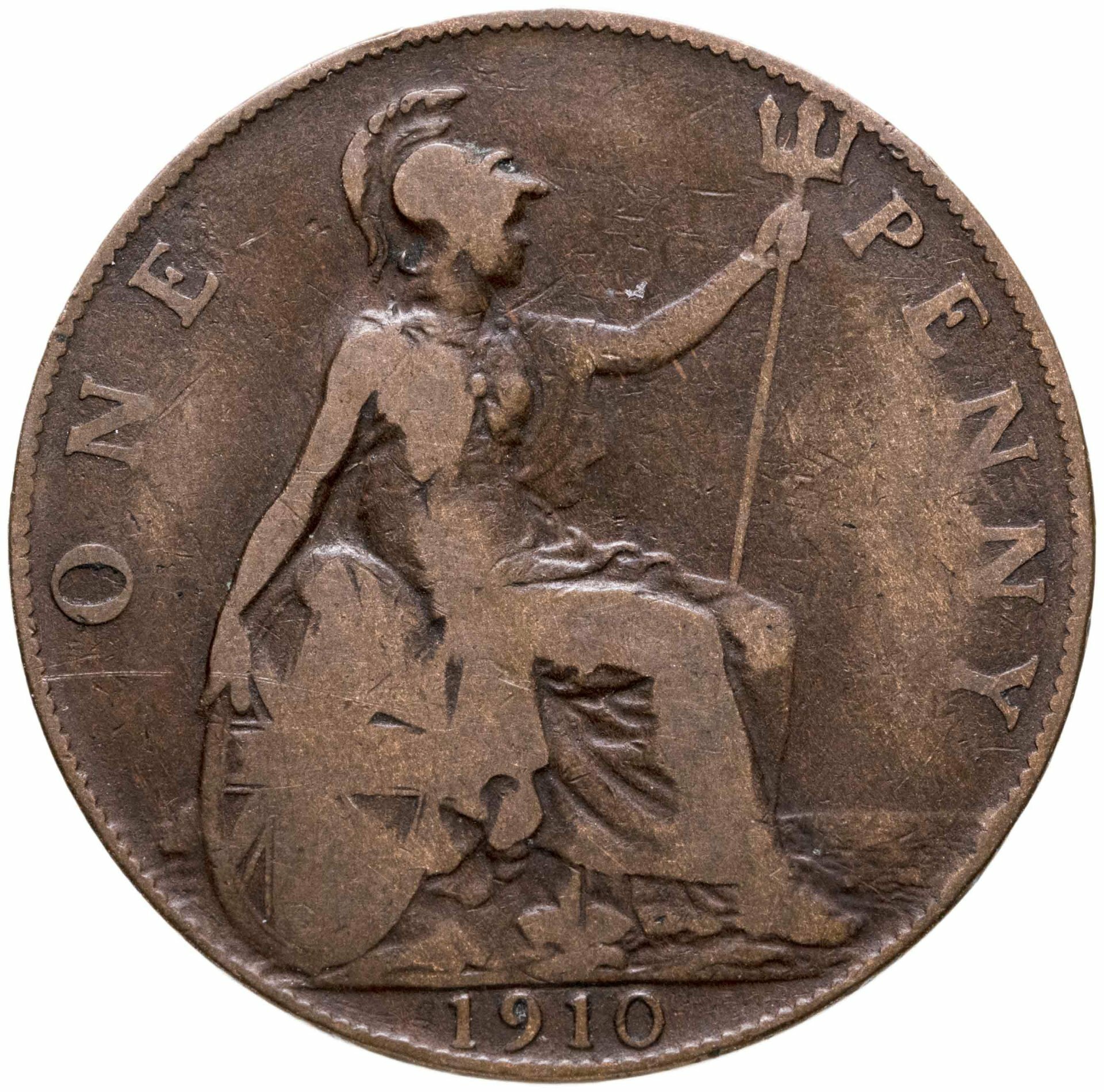 Великобритания 1 пенни penny 1910, Бронза, в сохранности F