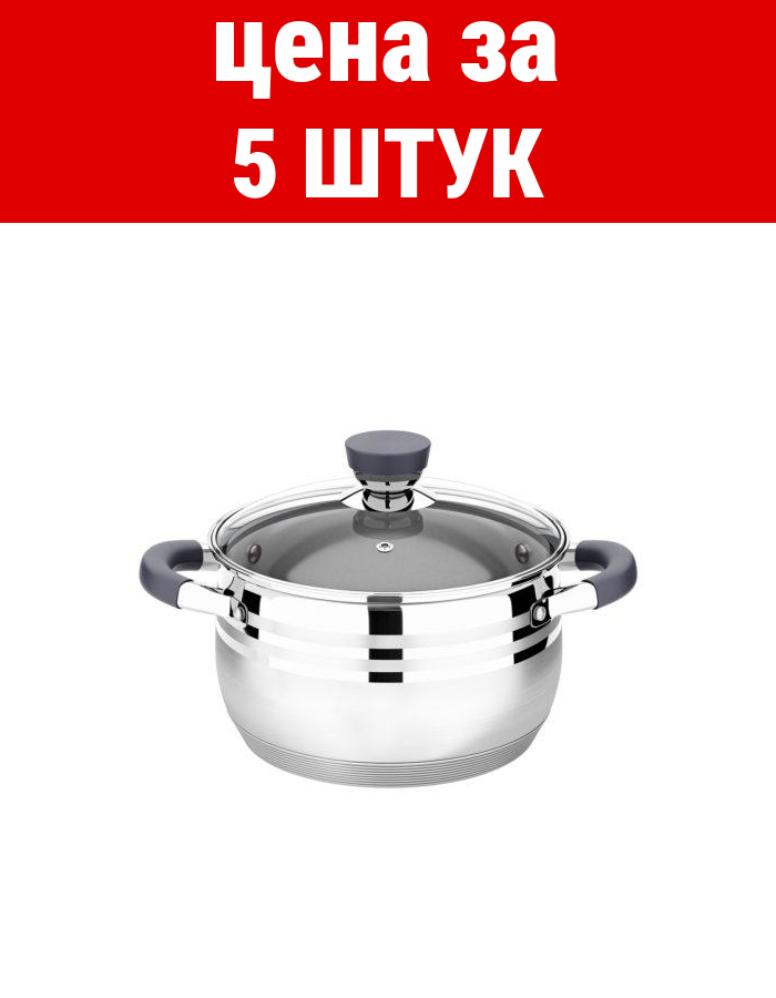 Комплект 5 шт, кастрюля нерж 3.9Л MERCURY СТ/КР силикон. Ручки индукция LARA