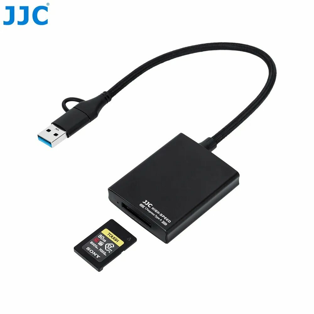 JJC высокоскоростной кардридер CFexpress Type A, USB 3.2 Gen2 10 Гбит/с, двойной разъём Type-C / USB-A, алюминиевый компактный адаптер OTG