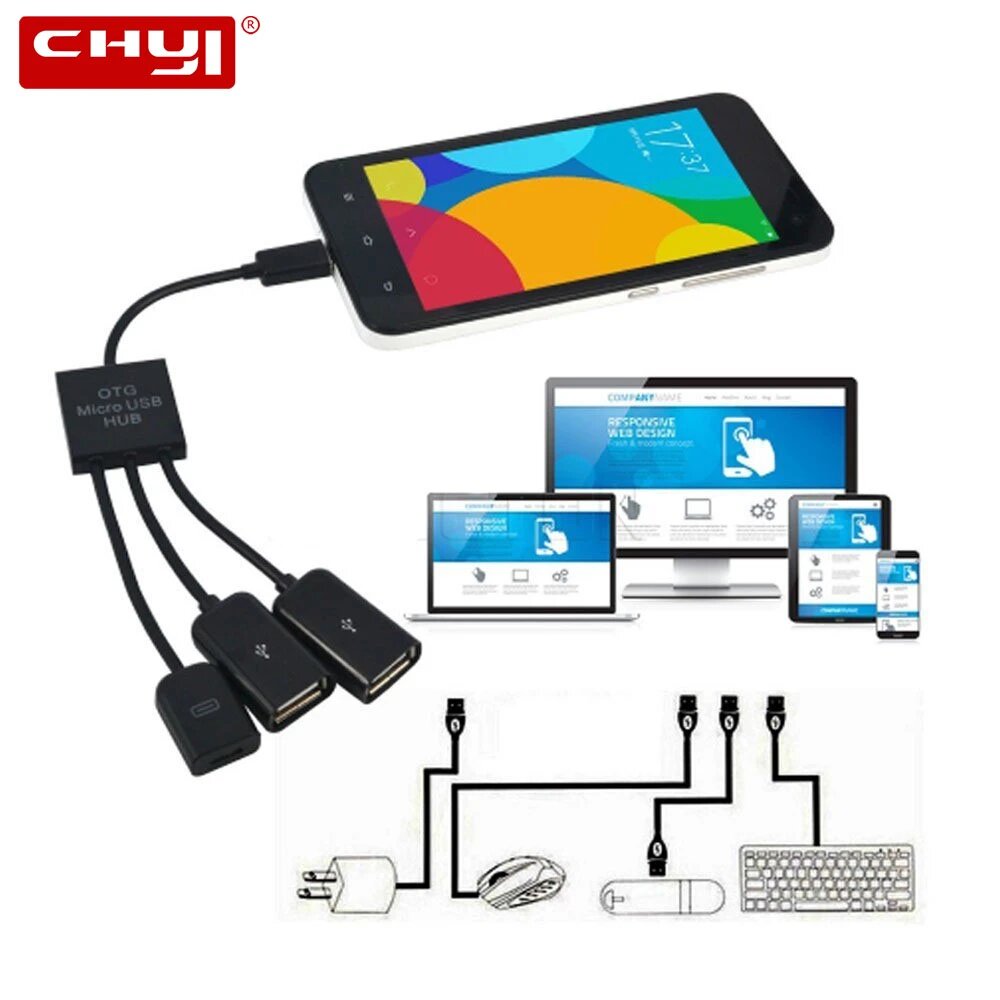 Разветвитель CHYI OTG на несколько портов USB 2,0, микро-USB