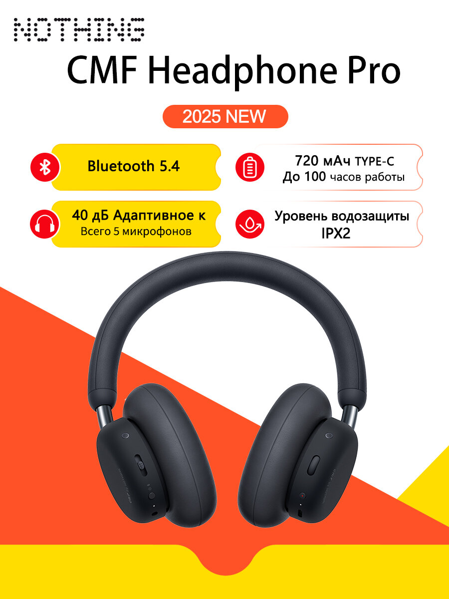 Наушники Nothing CMF Headphone Pro, 720mAh,40dB ANC, BT5.4, Темно-серый