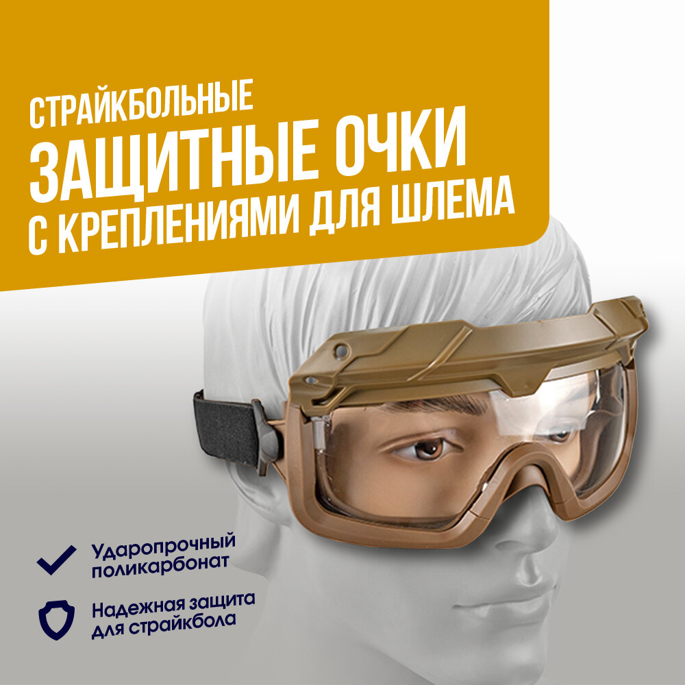 Очки защитные WoSporT для крепления на шлем Ops Core TAN (MA-114-T)