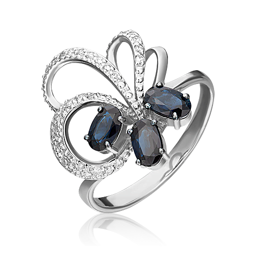 Кольцо, белое золото, 585 проба, бриллиант, сапфир