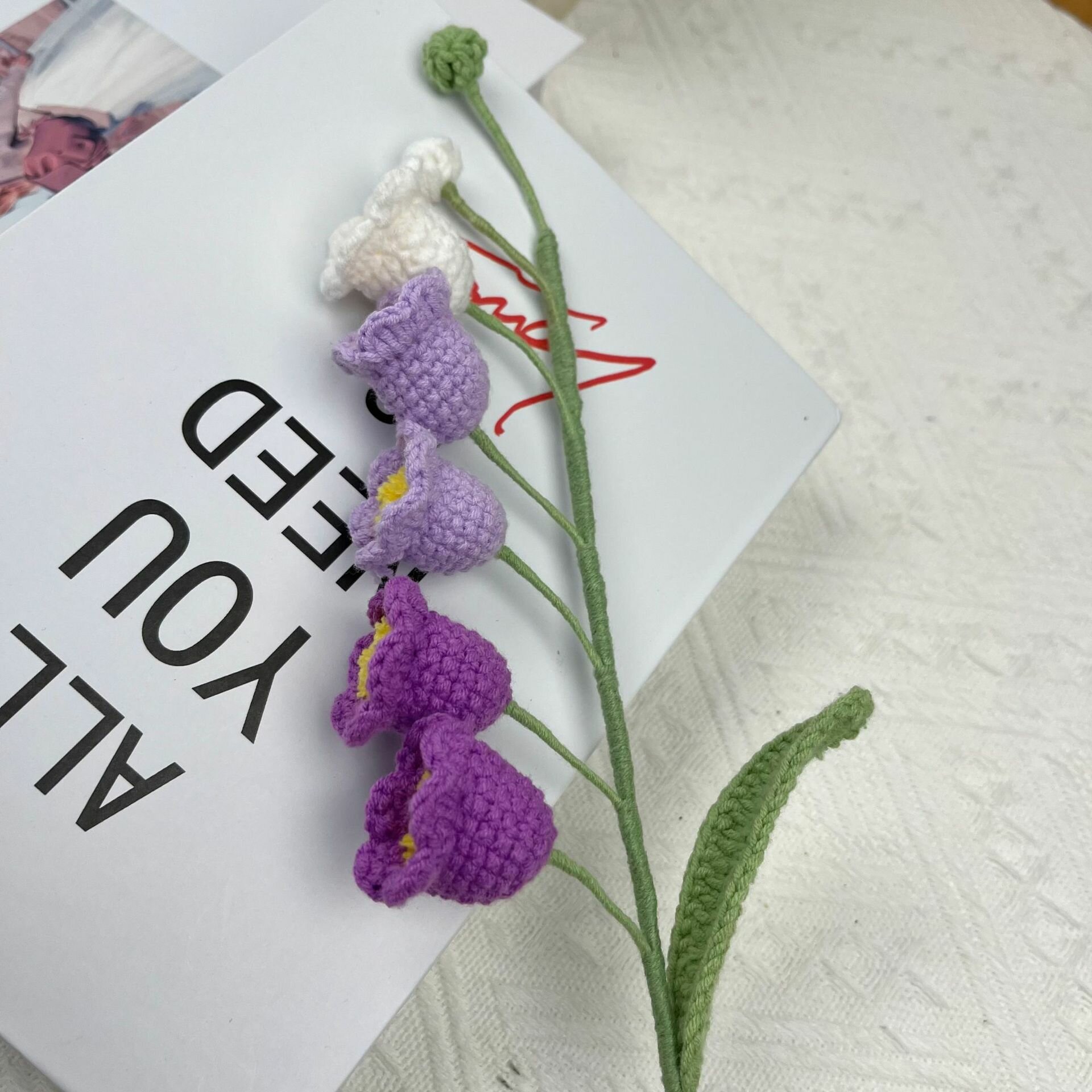 Готовый вечный цветок, ручная вязка букета ландышей, DIY вязаная пряжа, ручной цветок, вязаный цветочный орнамент, декор