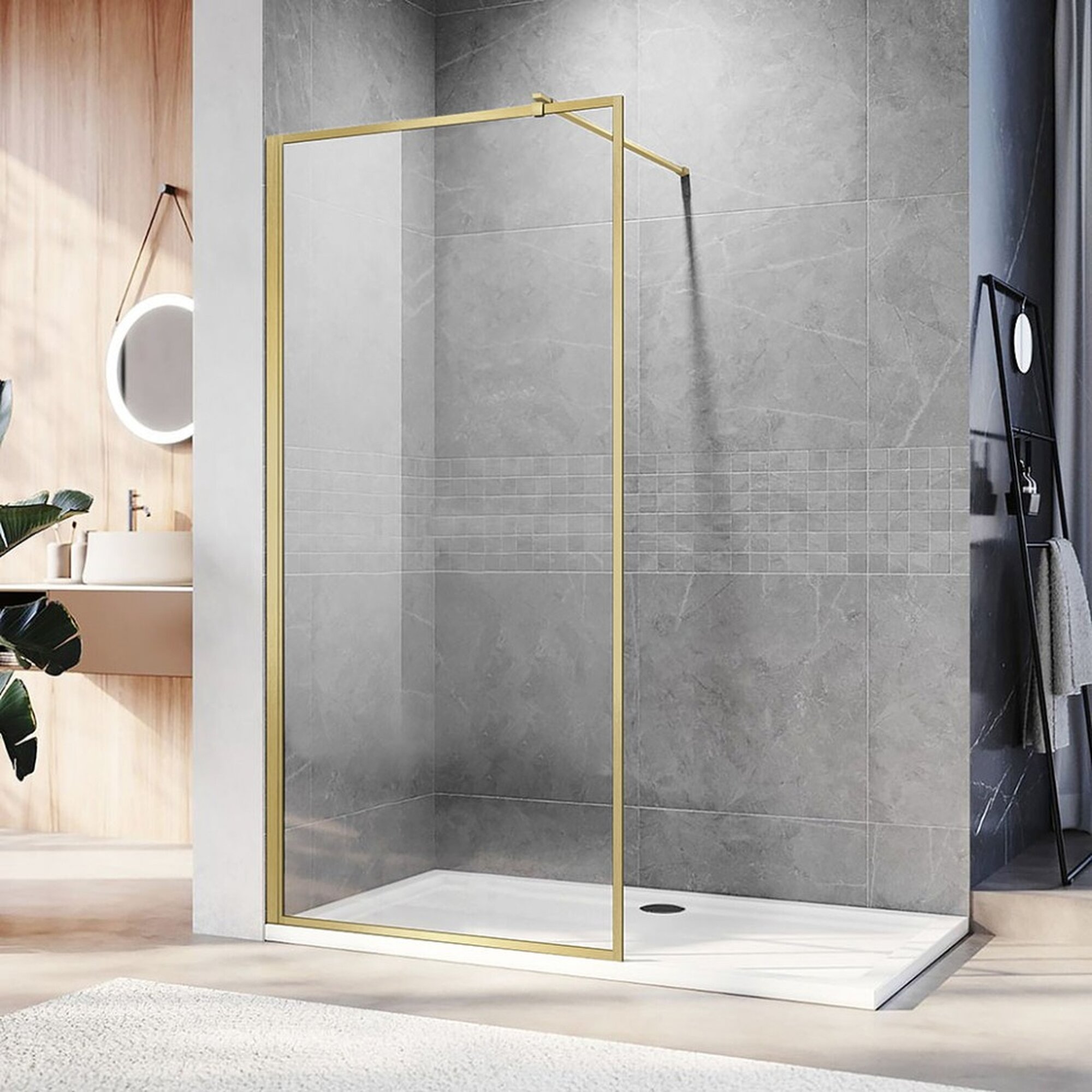 Душевая перегородка Veconi Korato KR-81G, 1000x2000, брашированное золото, стекло прозрачное