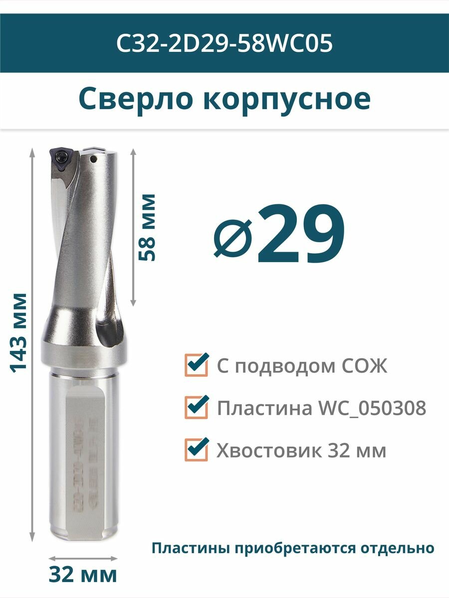 C32-2D29-58WC05 сверло корпусное 2D - 29 мм / сменная пластина WC_050308