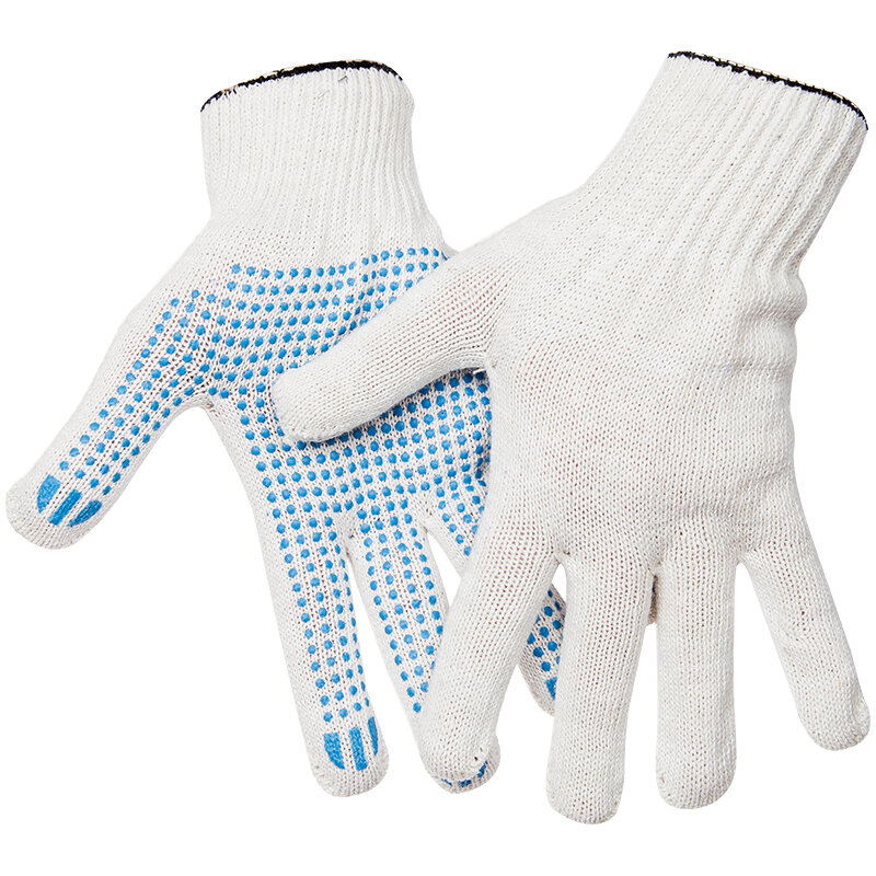 10 пар Перчатки х/б 10 класс OfficeClean, эконом, с точечным ПВХ, 4 нити, белый, (40-42г), 116 текс