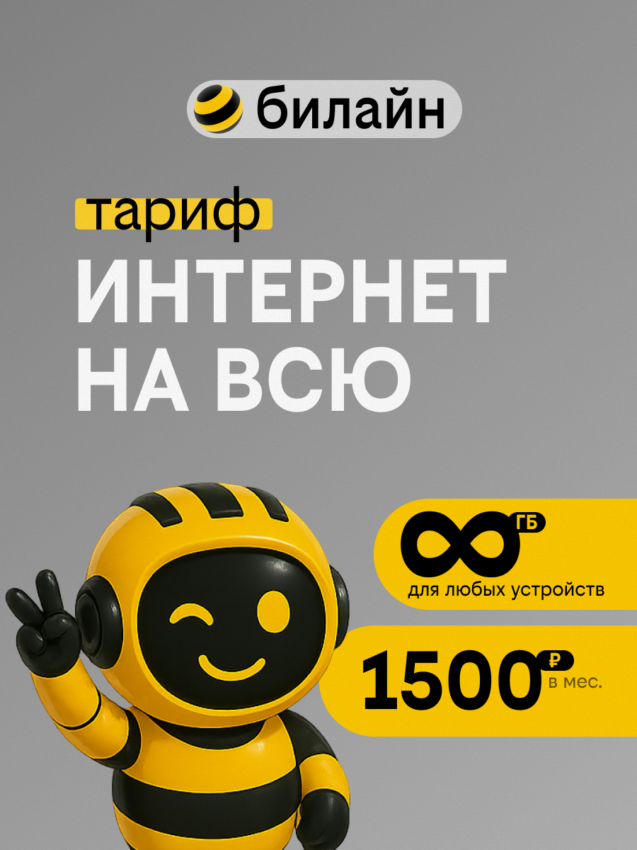 SIM-карта Билайн «Интернет навсегда» — безлимитный интернет для любых устройств, 1500 ₽ в месяц
