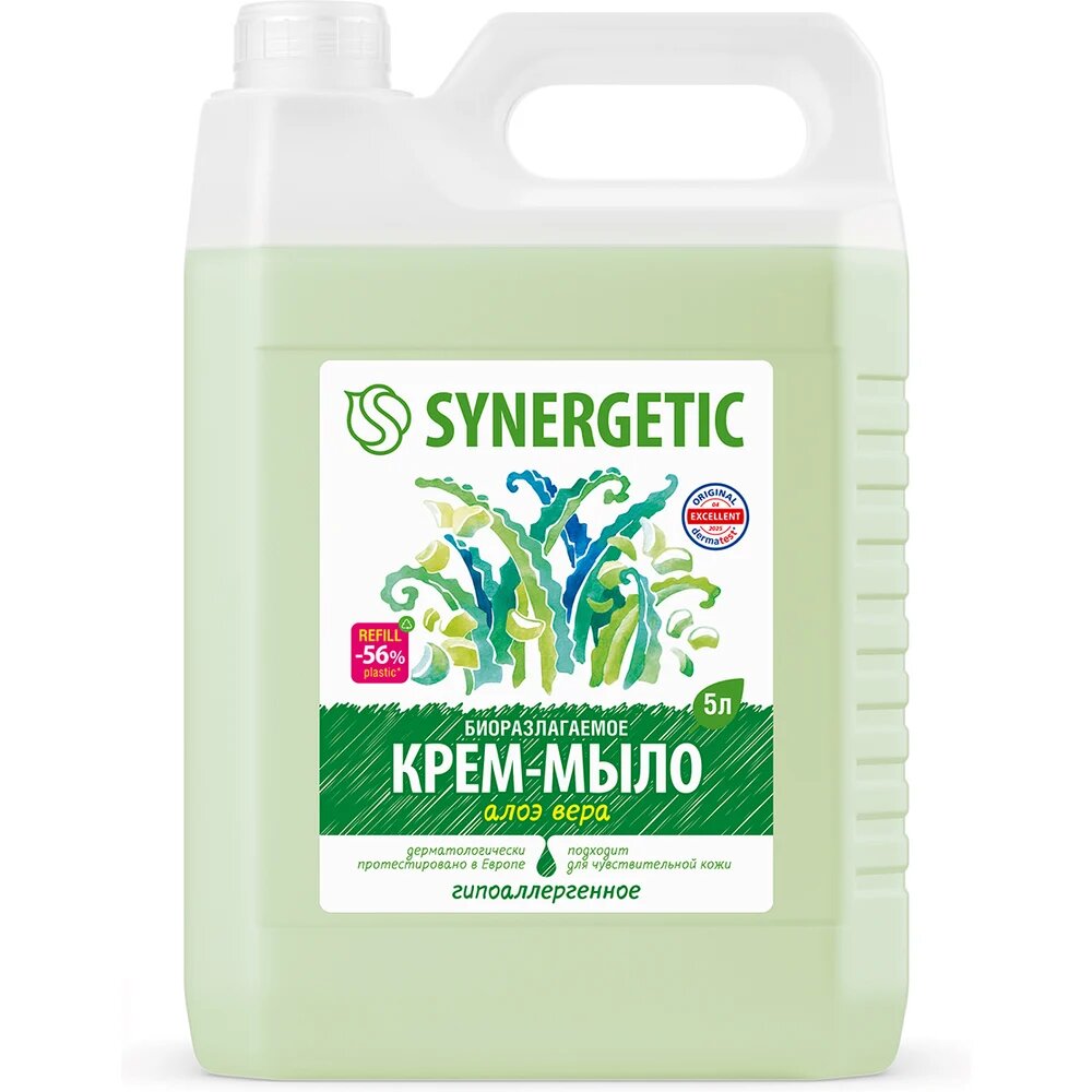 Крем-мыло Synergetic "Алоэ Вера", биоразлагаемое, для тела и рук, канистра, 5 л