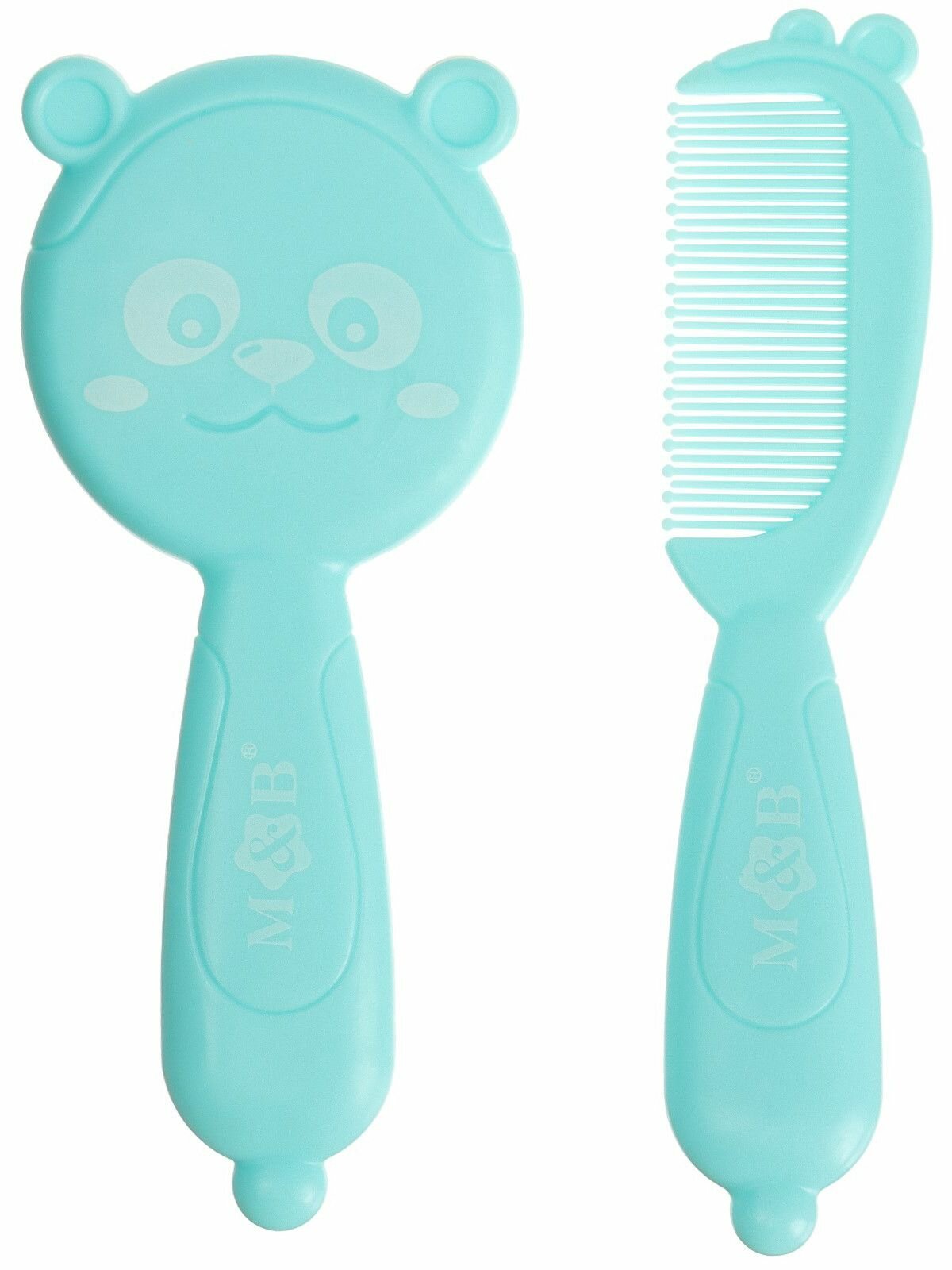 Набор детских расчесок "Мишка", детская массажная щётка и расчёска с закругленными зубчиками для новорожденных и малышей, 2 шт, цвет бирюзовый
