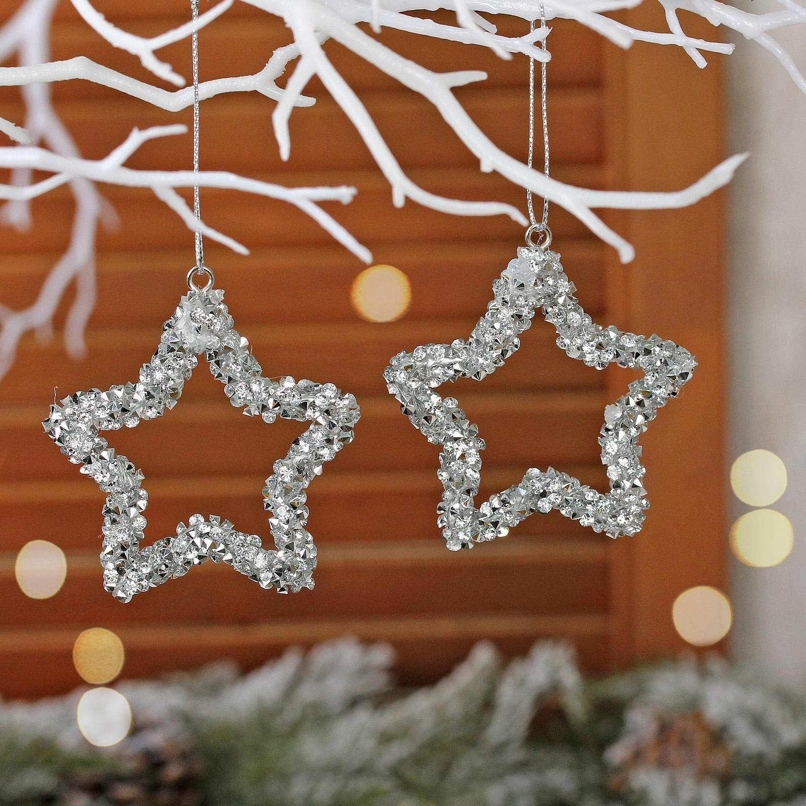 Набор подвесок на елку Серпантин Мерцающая звезда, 5х6 см, серебро, 2 шт