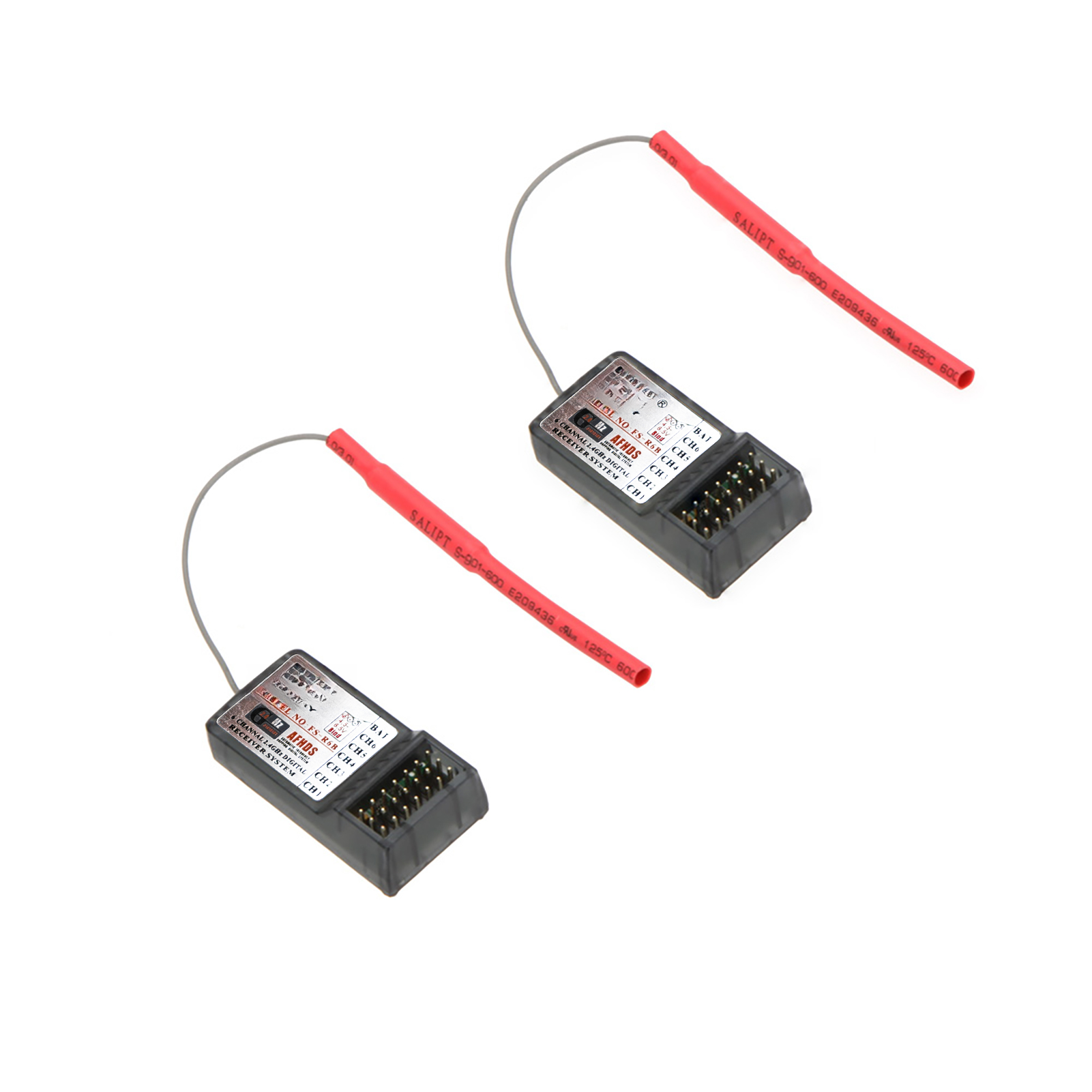 2 Pcs FlySky FS-R6B 2.4Ghz 6CH Receiver для передатчиков FlySky TH9X FS-CT6B FS-T6, 6 Channels, Heli/Airplane, 5V DC, 25g, 30*25*8mm, GFSK, PCM, 1024, LED, DSC port, Charger port, ANT 26mm