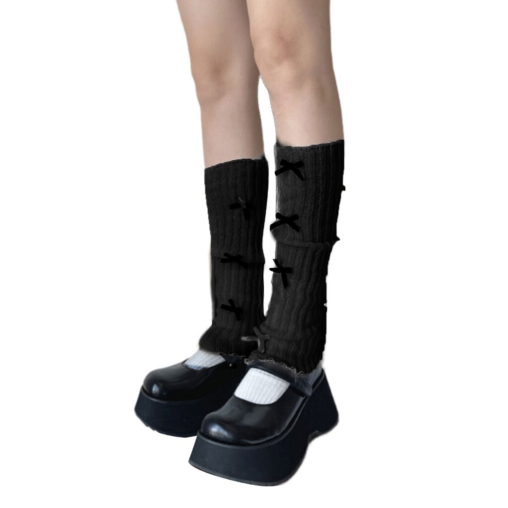 Женские Милые Гетры С Бантом, Элегантные Длинные Носки Без Носков Из Рубчатой Вязки