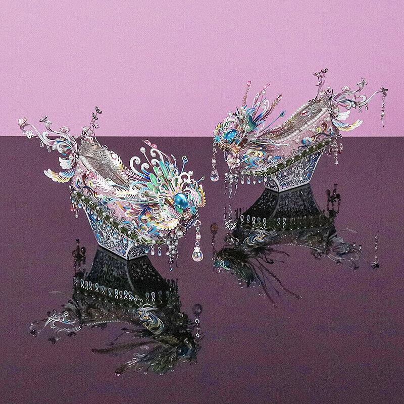 Веер-корона с красными украшениями в виде феникса от Gangda Shili, 3D металлическая сборная модель в китайском стиле, подарок на свадьбу для женщин своими руками.