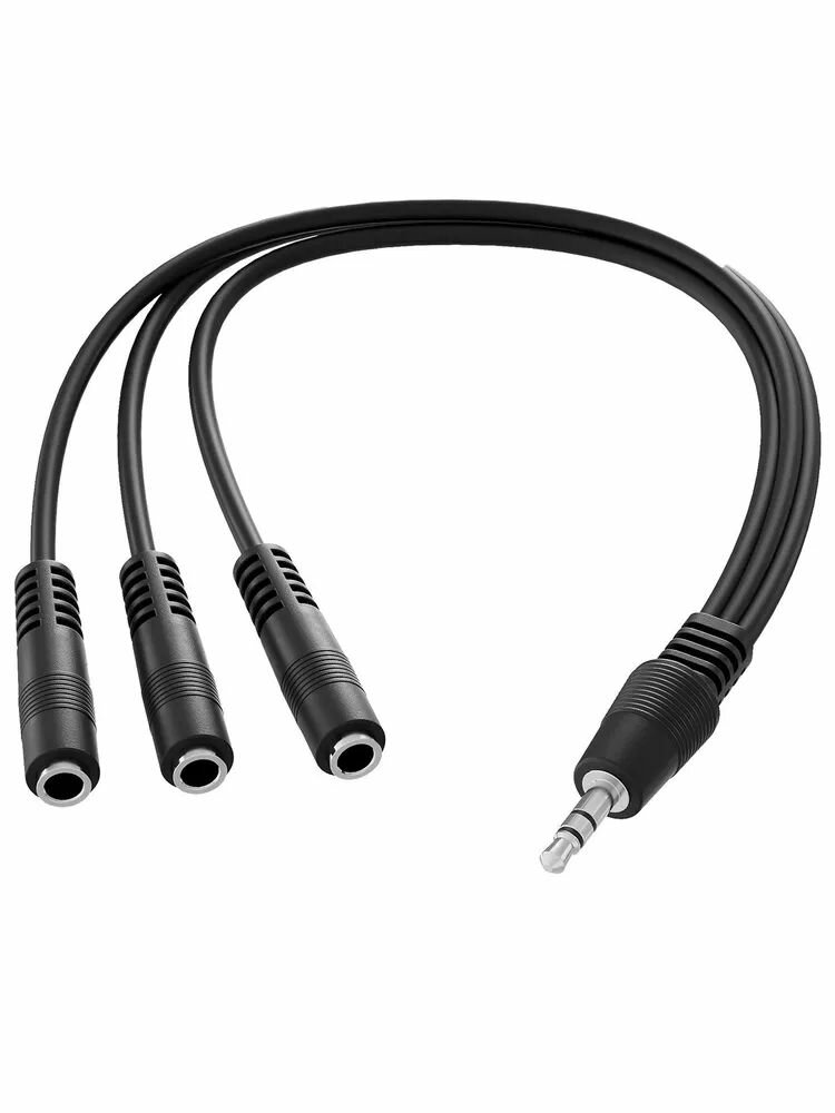 Аудио сплиттер GSMIN Claim разветвитель для трех наушников Mini Jack 3.5 мм (20см) (Черный)