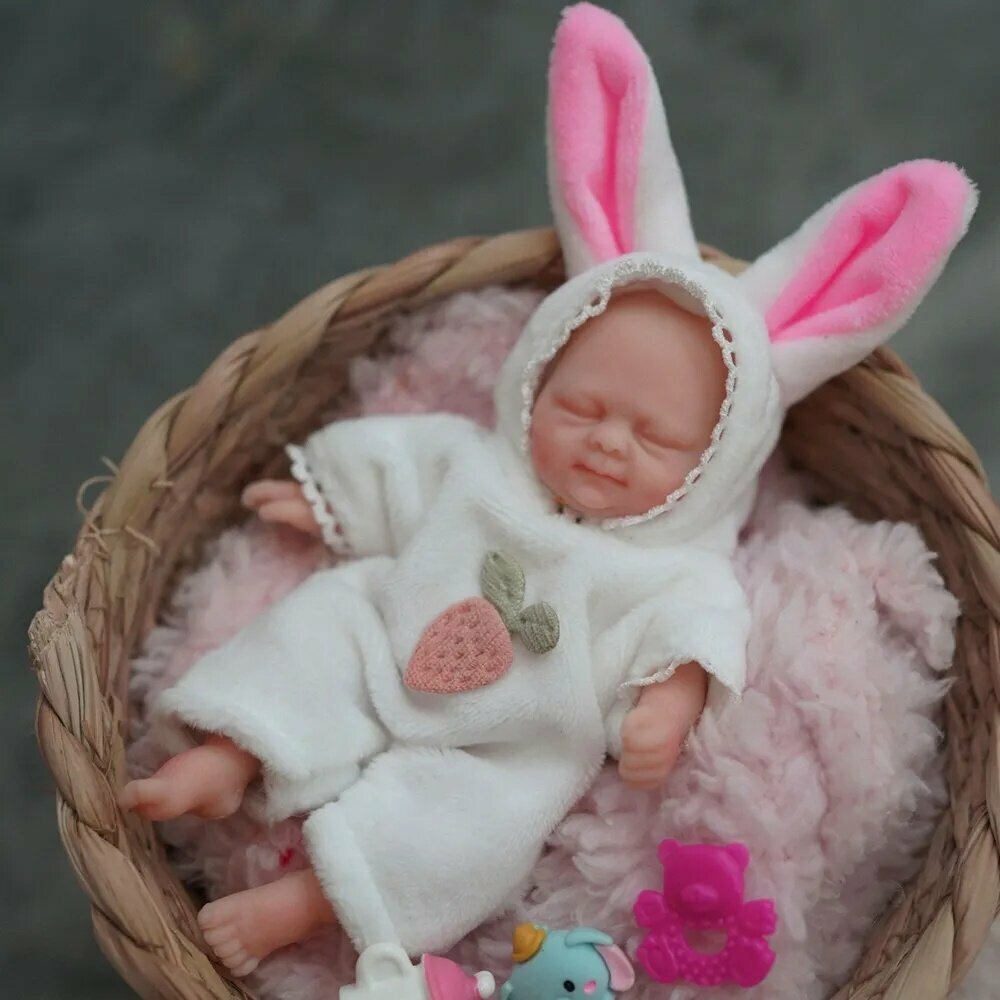 Мини-4,5-дюймовая силиконовая кукла Reborn для девочек, одежда с кроликом