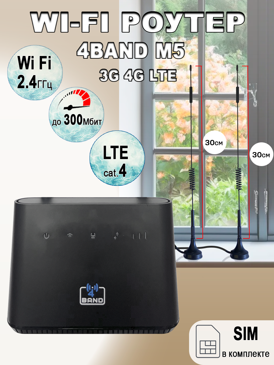 4G роутер Wi Fi M5 с сим картой, акб 5000mAh и внешними антеннами 30см