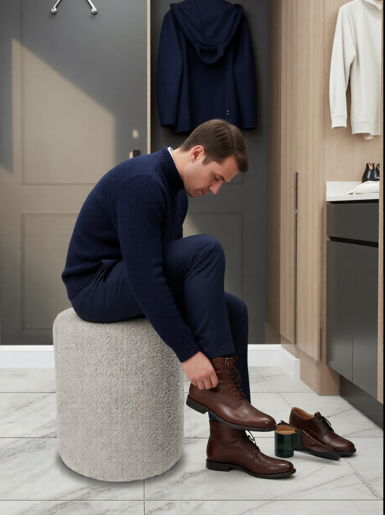 Пуфик для прихожей круглый ткань букле мягкий