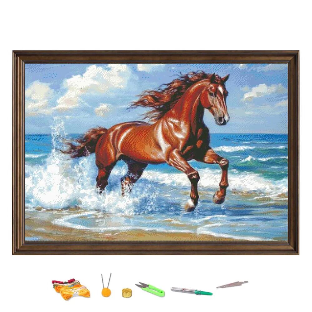 Набор для вышивания крестиком: Лошадь, бегущая у моря. Набор для 45x60cm, 14CT Cotton Threads
