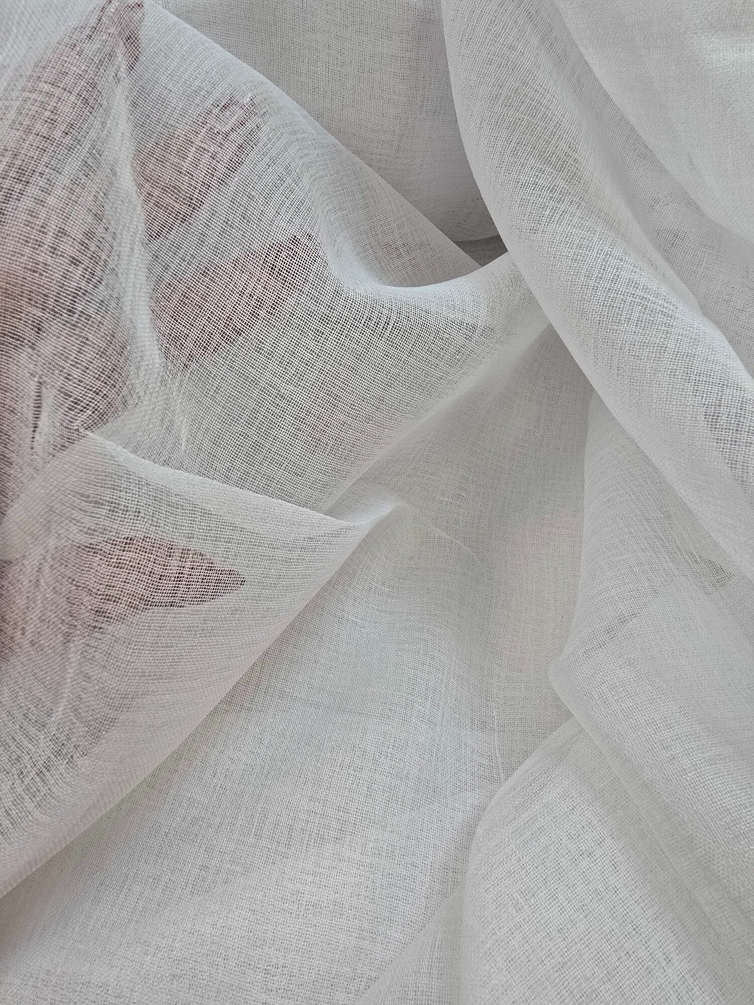 Ткань для шитья штор на отрез, тюль лен батист, с утяжелителем цвет белый, высота 280 см, длина 1 метр