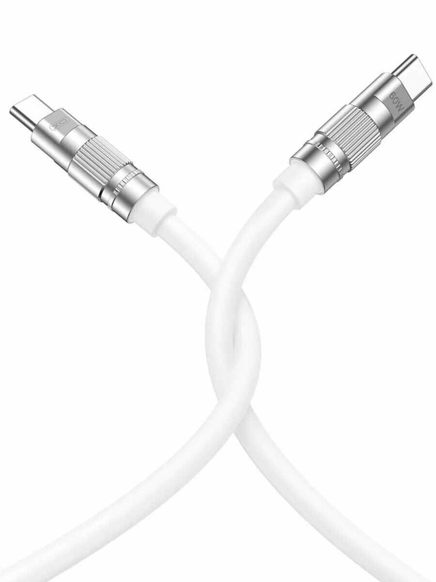 Кабель XO NB-Q228B Type-C to Type-C силиконовый, PD60W, 1.2 метра, белый / провод с быстрой зарядкой для Android, iPhone с USB-C (15, 16, 17)