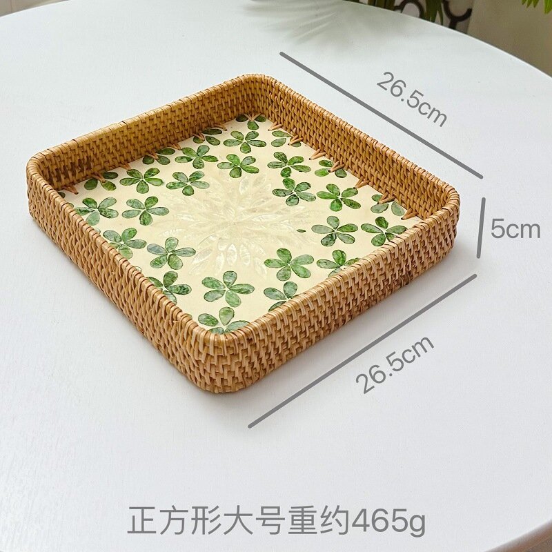 Вьетнамская плетеная тарелка из ротанга с цветными ракушками, скандинавский креативный ручной работы, декоративная тарелка для фруктов, поднос для хранения украшений, поднос для чая, квадратная тарелка