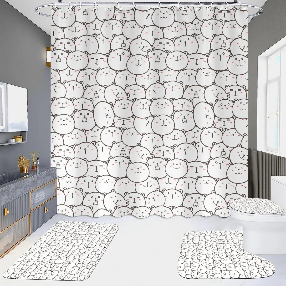 IKEA Штора для ванной тканевая, высота 180 см, ширина 180 см.